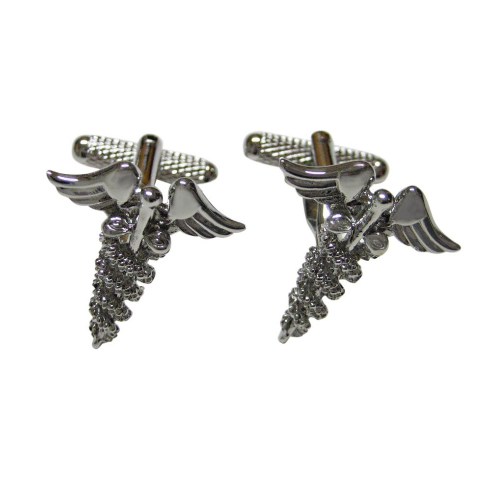 Detailed Medical Symbol Caduceus Cufflinks - Gem